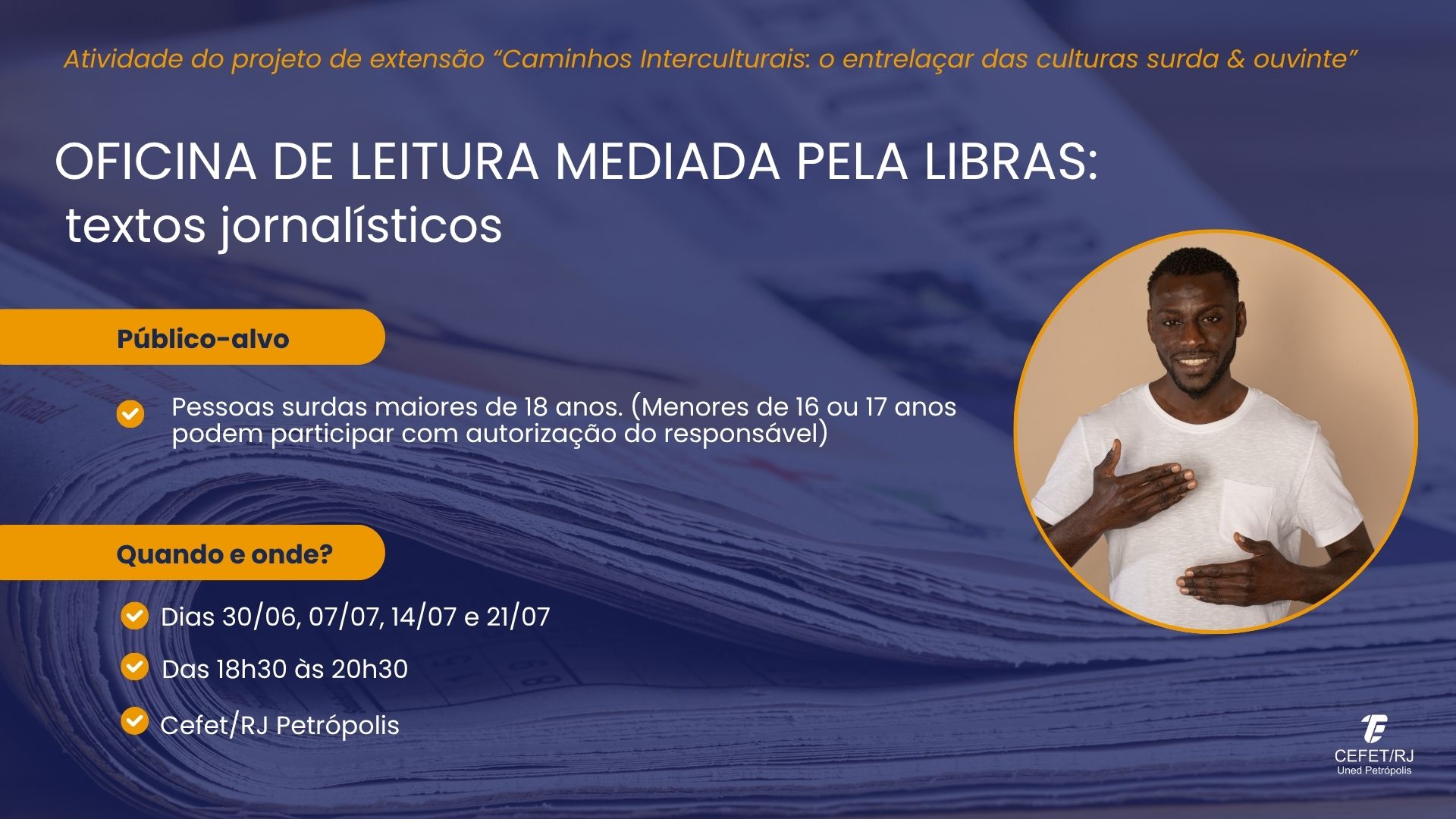 Cefet/RJ Petrópolis promove oficina gratuita de leitura para pessoas surdas